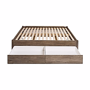Prepac Select Queen 4-Post Raised Platform 4-Drawer Storage Bed, Modern Queen Storage Bed with Drawers 83" D x 63" W x 16" H, Drifted Gray, DBSQ-1302-4K