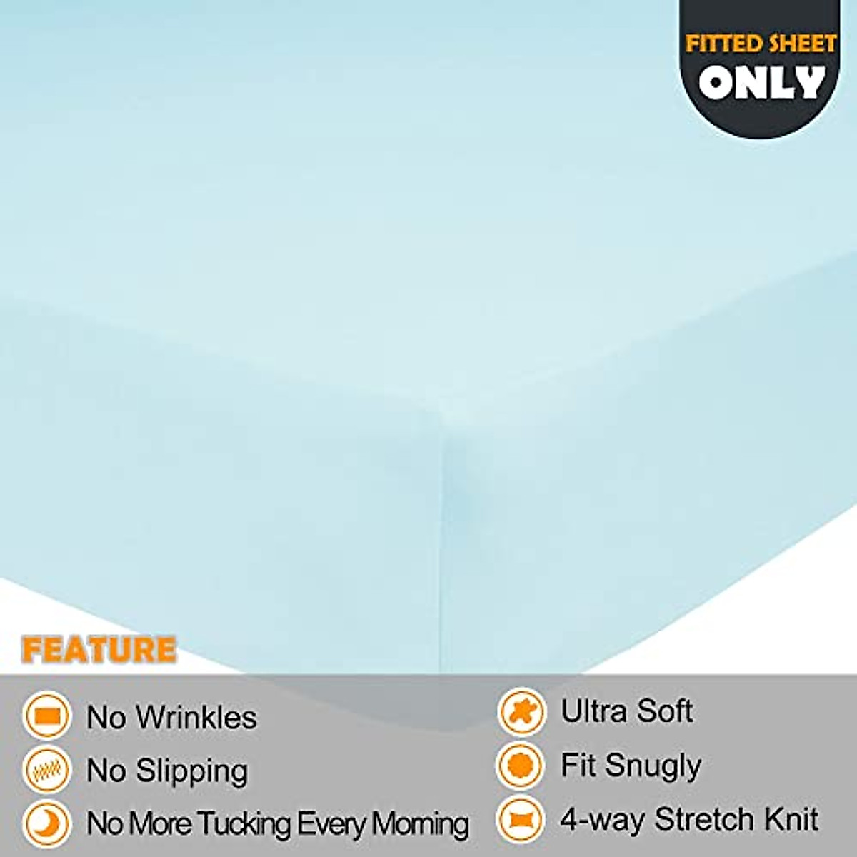 California King Size Fitted Sheet Only - 4-Way Stretch Snug Fit, Wrinkle Free & Stay in Place, No More Slipping Off for Mattress, Soft & Comfortable - Baby Blue,California King