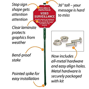 SmartSign "This Area Is Protected By Video Surveillance" LawnBoss® Sign | 10" x 10" Aluminum Sign With 3' Stake