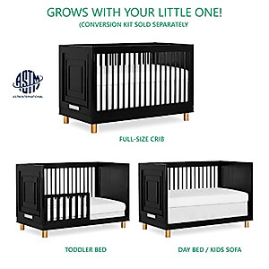 Evolur Loft Art Deco 3-In-1 Convertible Crib In Black, Greenguard Gold Certified, 3 Mattress Height Settings, Features Rounded Spindles, Converts To Toddler Bed & Daybed