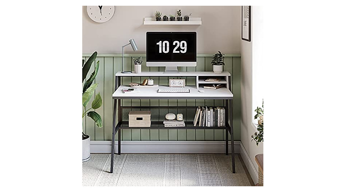 CubiCubi Computer Desk with 2 Storage Drawers, Home Office Writing Desk ...