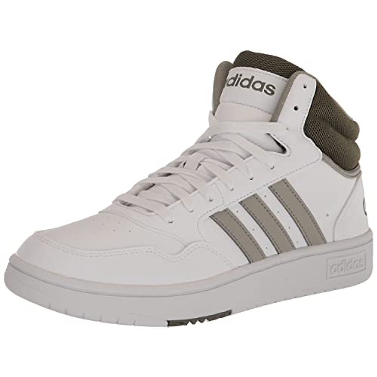 adidas Men's Hoops 3.0 Mid Basketball Shoe, White/Silver Pebble/Olive Strata, 9.5
