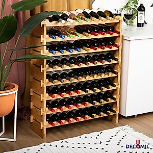 DECOMIL - 72 Bottle Stackable Modular Wine Rack Wine Storage Rack Solid Bamboo Wine Holder Display Shelves, Wobble-Free (Eight-Tier, 72 Bottle Capacity)