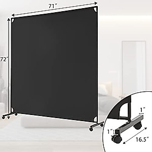 Spurgehom 6FT Single Panel Rolling Room Divider, Partition Privacy Screens with Wheels, Freestanding Fabric Room Panel, Portable Wall Divider for Office, Room,Restaurant, Hospital (Black)