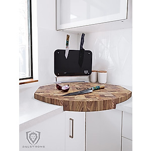 DALSTRONG Corner Counter Cutting Board - Lionswood End-Grain Teak Wood bundled with Slicing & Carving Knife - 12" - Offset Blade - Shadow Black Series