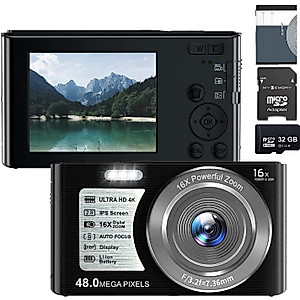 eDealz 48MP Digital Camera Compact Point and Shoot Camera with 32GB SD Card, 16X Digital Zoom, Kids Camera 2.8 Inch Screen, Vlogging Camera for Teens Students Boys Girls Seniors (Black)
