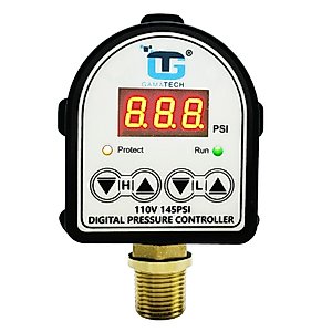 GamaTech Pressure Switch for Water Pump and Air Pump, Digital Adjustable Pressure Controller, 110V, 0-145 Psi, 1/2" Male Npt