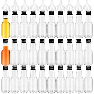 30 Pack 1.7oz Mini Liquor Bottles,50ml Plastic Spirit Alcohol Bottle with Black Cap,Miniature Sauce Bottles with 10 Funnels for Weddings,Party Supplies