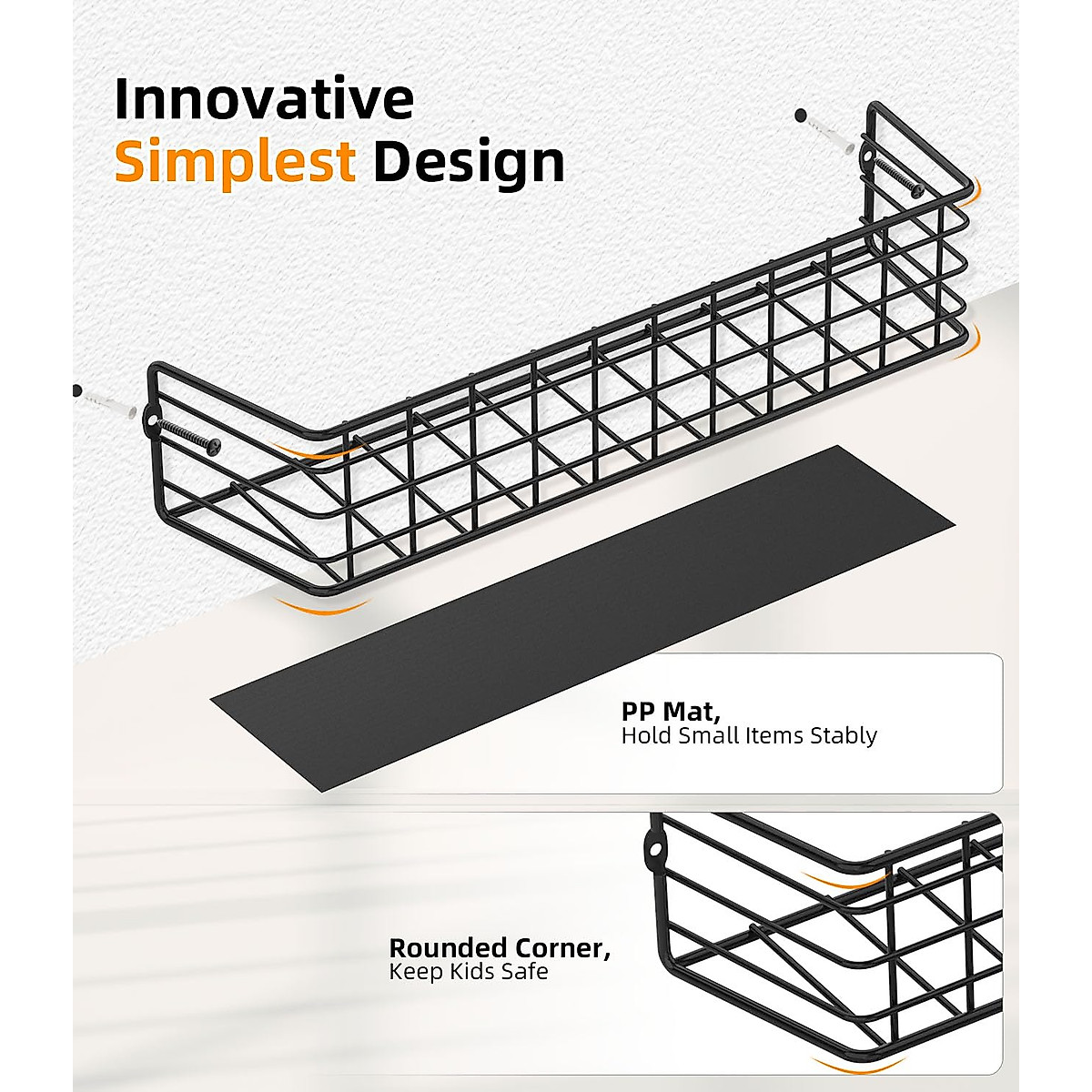 PrimZooty Kids Bookshelf - 2PACK, Black, 4.1" D x 16" W x 3.2" H, Metal Book Shelf for Wall, Versatile Floating Bookshelf for Nursery Toddler Classroom Bedroom, Kitchen, Pantry, Room Décor