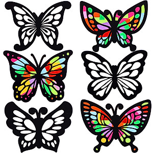 Outus Butterfly Stained Glass Effect Paper Butterfly Suncatcher, 6 Types for Window Art Classroom Art Craft Party Favor Travel Toy, 6.3 x 4.3 Inch with Colored Paper (12 Pieces)
