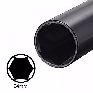 uxcell 1/2" Drive by 24mm Deep Impact Socket, Heat-Treated CR-V Steel 8" Length, 6-Point Metric Sizes