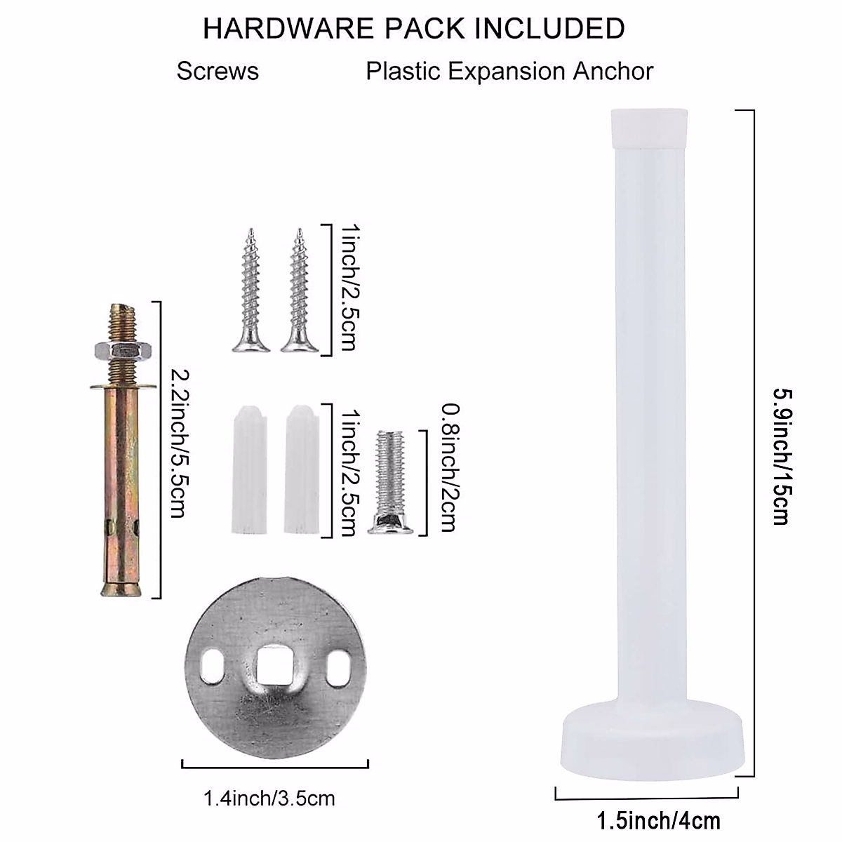 Modern Door Stopper, 6 Inch Stainless Steel Door Stop with Sound Dampening Rubber Bumper Wall Mounted Durable Door Holder with Hardware Screws Brushed Finish (5, White)