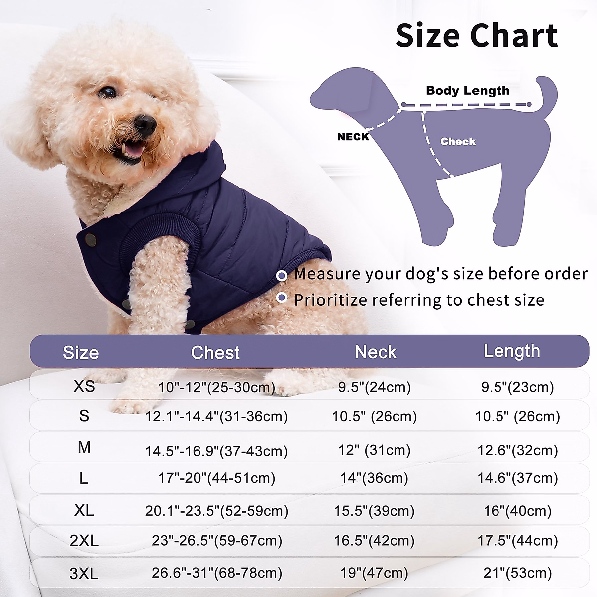 Vecomfy Fleece Lining Extra Warm Dog Hoodie in Winter for Small Dogs Jacket Puppy Coats with Hooded,Blue M
