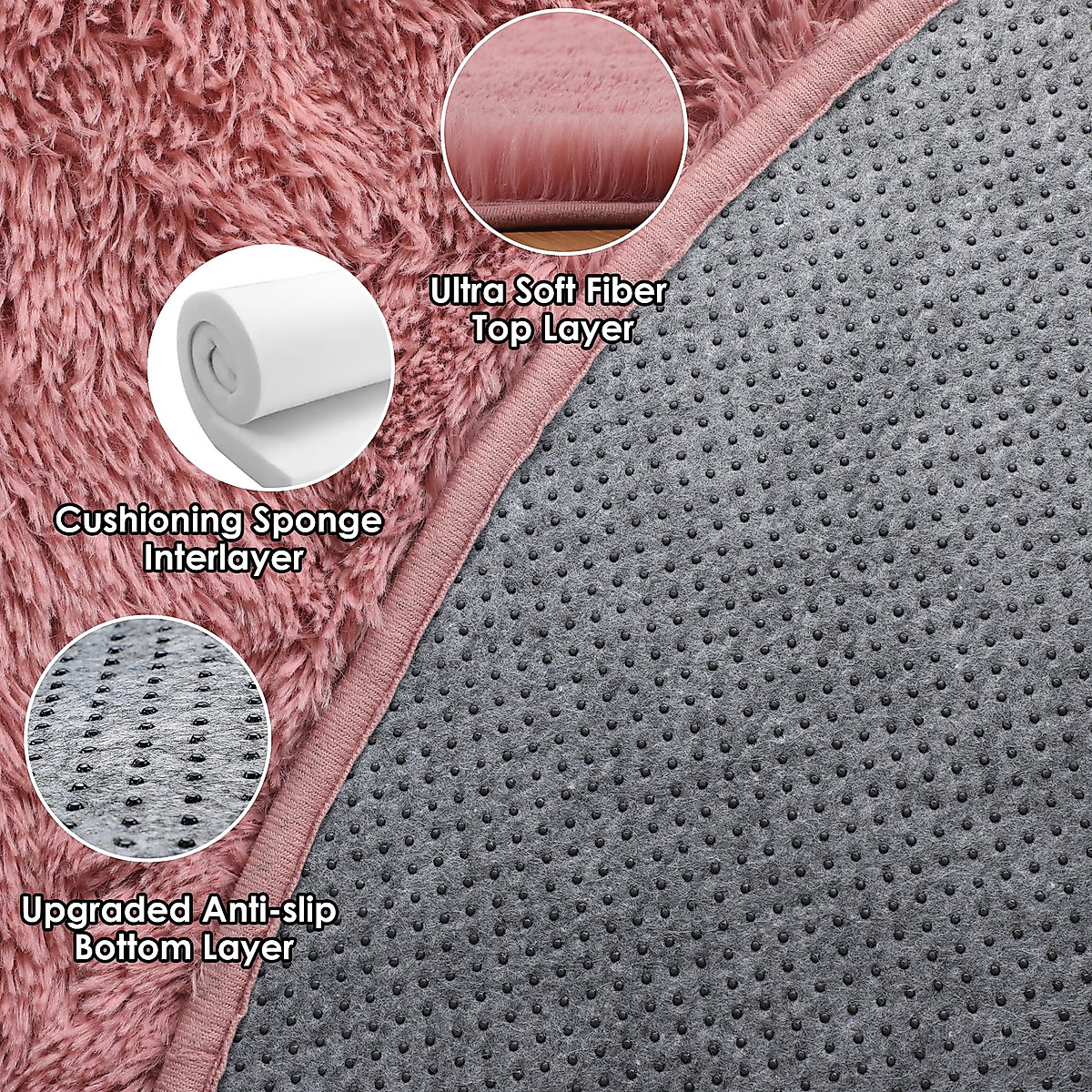 ONASAR Blush Round Area Rug 5ft, Soft Bedroom Circle Rugs Mats for Kids Girls Teen Room, Fluffy Plush Shaggy Carpet for Baby Nursery Living Room Playroom Home Decor Princess Castle