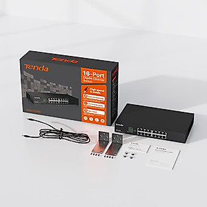 Tenda TEG1016D, Unmanaged 16 Port Gigabit Switch, Rackmount Ethernet Switch, Plug & Play, Fanless & Metal Design Network Switch, Limited Lifetime Protection