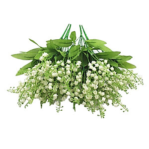 4Pcs Artificial Flowers 7 Branch White Lily of The Valley Flower Silk Fake Faux Lily Bouquet Flower for Home Office Wedding Party Decorationi Garden Plants Decor