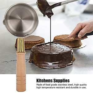 330ml Milk Pot Gold Stainless Steel Flat Bottom Butter Melting Pot with Wooden Handle, Mini Sauce Pan Coffee Warmer Pot for Chocolate Melting