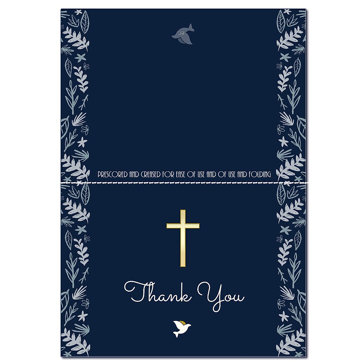 Elcer 20 Christian Thank You Cards Religious Catholic acknowledgment Notes Navy Blue & Gold Holy Communion Baptism Confirmation Christening Reconciliation Funeral with envelopes 8x5.5 (Navy Blue)