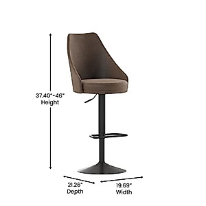 Flash Furniture Chrishelle Set of 2 Commercial Adjustable Height Bar Stools - Brown LeatherSoft Tufted Upholstery - Pedestal Base - Integrated Footring