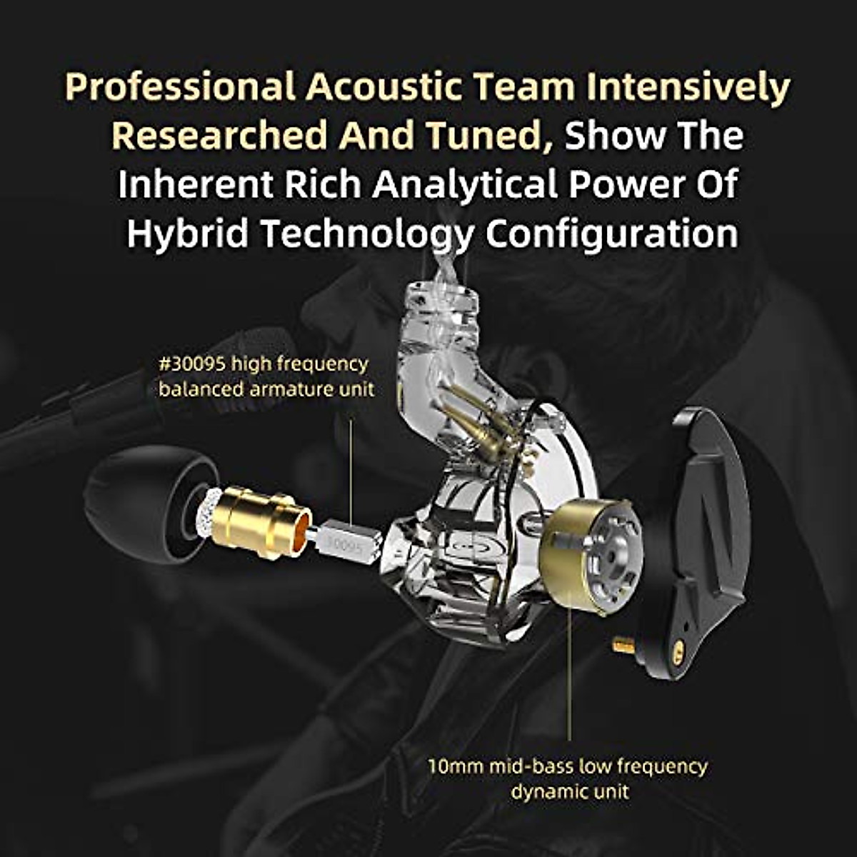 Earbuds Wired Headphone, KZ ZSN PRO X Dynamic Hybrid in Ear Monitor Noise Cancelling IEM HiFi Bass Clear Sound Earphone 3.5mm Jack with 2 Pin Detachable Cable for Sport Gaming Musicians (Gold)