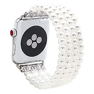 KAI Top Compatible for Apple Watch Band 42mm 44mm 45mm 49mm, Fashion Artificial Pearl Beaded Stretch Bracelet Watch Strap Band for Women Girls Compatible with iWatch Ultra SE Series 8 7 6 5 4 3 2 1