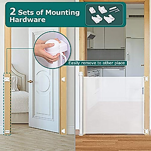 YOOFOR Retractable Baby Gate, Extra Wide Safety Kids or Pets Gate, 33” Tall, Extends to 55” Wide, Mesh Safety Dog Gate for Stairs, Indoor, Outdoor, Doorways, Hallways (White, 33"x55")