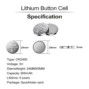 PGSONIC CR2450 3V Lithium Battery (5pcs)