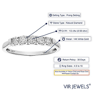 VIR JEWELS 1/2 cttw 5 Stone Diamond Ring Engagement Bridal in 14K White Gold Round Prong Size 6