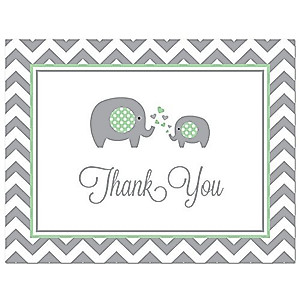 50 Cnt Chevron Mint Elephant Baby Shower Thank You Cards