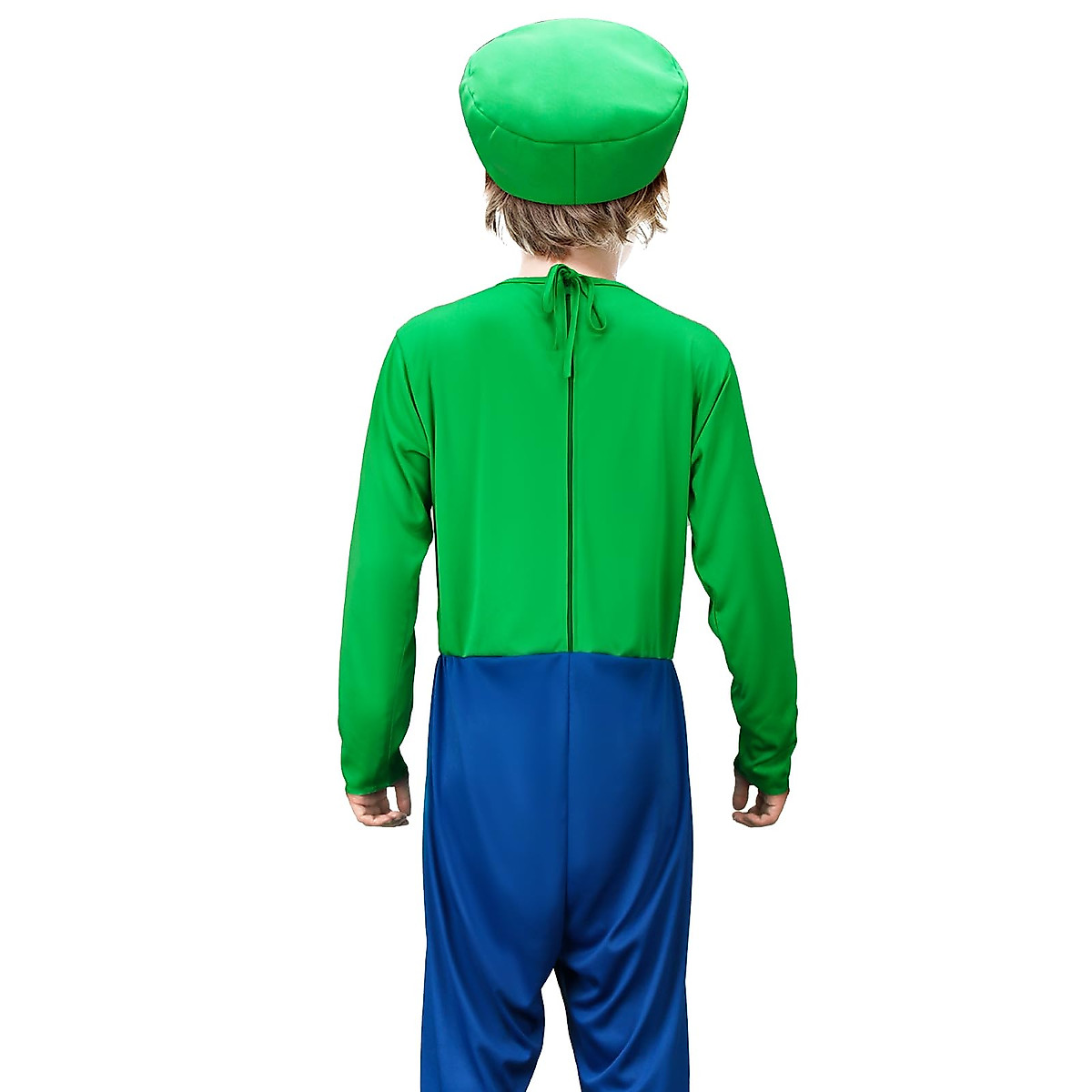 Tappkice Kids Brothers Odyssey Plumber Costume Red Green Jumpsuit Overall with Hat Moustache Halloween Cosplay Game Outfit (Green, 140)