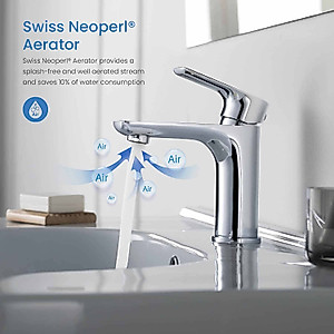 KIBI Single Handle Tender Faucet for Bathroom Sink with Pop Up Drain | Solid Brass High Arc Faucet Spout (Chrome) (KBF1019)