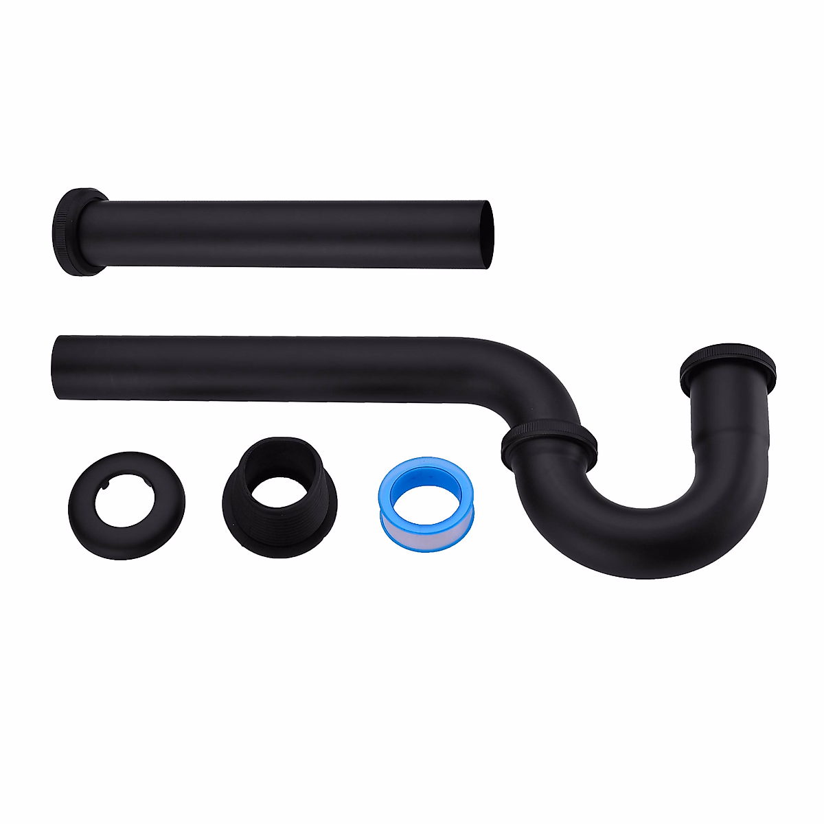 Orhemus Brass P Trap, 1 1/4 Bathroom Basin Sink Waste Trap Drain Kit with Flange and Slip Joint Extension Tube Drain Tailpiece, Adjustable Height, Matte Black