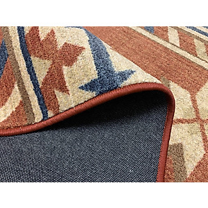 Nevita Collection Southwestern Native American Design Area Rug Southwest Design Rugs Geometric South West Pattern (Orange (Terra) Blue Beige Red, 5'3" x 7'1")