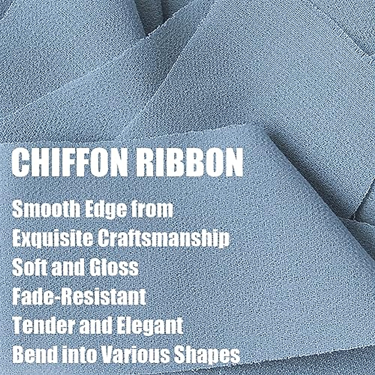 UpUDo 4 Rolls Chiffon Ribbon, 1.5" x 6Yd Dusty Blue Silk Ribbons, Smooth Edges for Wedding Invitations, Bridal Bouquets, DIY Crafts, Gift Wrapping, Holiday Decor