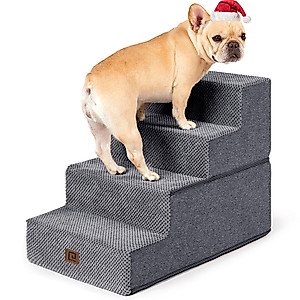 EHEYCIGA Dog Stairs Ramp for Bed 18”H, 4-Step Dog Steps for High Bed, Pet Steps for Small Dogs and Cats, Non-Slip Balanced Dog Indoor Ramp, Grey