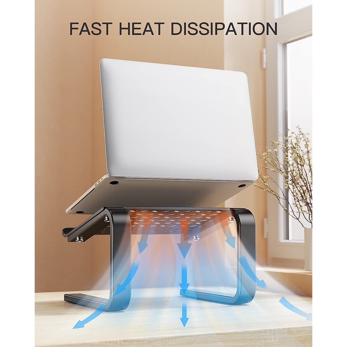 LORYERGO Laptop Stand for Desk, Ergonomic Laptop Riser Laptop Mount Computer Holder for Desk, Strengthened Notebook Stand Compatible with All 10-15.6” Laptops, Black