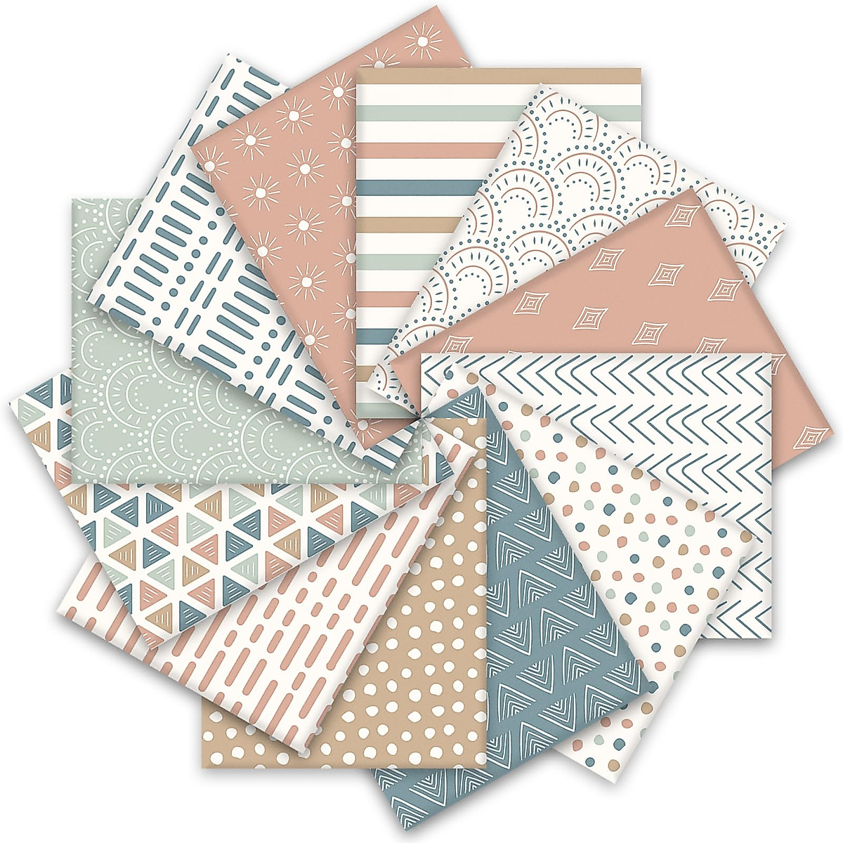 Whaline 12Pcs Boho Cotton Fabric Bundles 18 x 22 Inch Pastel Boho Rainbow Sun Fat Quarters Colorful Quilting Patchwork Sewing Fabrics for DIY Handmade Crafting