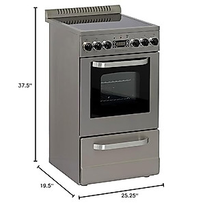 West Bend WB200ERPSS 20-Inch Electric Range, Compact Design, Top with 4 Cooking Zones, Glass Oven Door, Storage Drawer, and Rotisserie Accessories, 2.0 Cu. Ft, Stainless Steel, Metallic