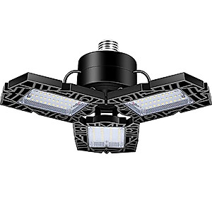 Garage Light, 60W Bright LED 2 Pack Garage Lights, with 3 Adjustable Panel LED Shop Lighting,E26/E27 6000LM 6500K Screw in Ceiling Lights for Barn Basement Attic Warehouse Workshop