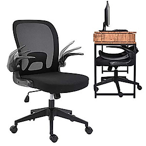 URRED Ergonomic Office Chair Mesh with Foldable Backrest, Mesh Home Office Computer Task Desk Chairs with Adjustable Arms and 360 Degree Universal Wheels (Black)