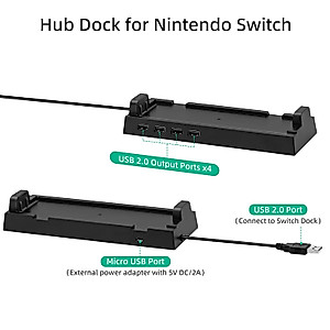 Mcbazel USB Hub for Switch Dock, 4 Ports USB 2.0 Hub Dock Compatible with NS Switch - Black