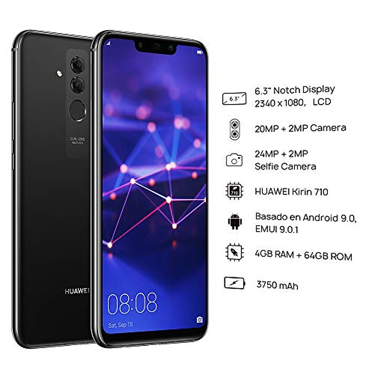 Huawei Mate 20 Lite SNE-LX3 64GB (Factory Unlocked) 6.3" FHD (International Version) (Black)