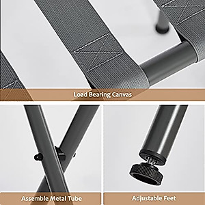 ELYKEN 2 Pack Luggage Rack with Laundry Bag, Guest Room Folding Space Saving Suitcase Holder, Max 110LBS Baggage Shelf with Heavy Duty Nylon Belts, Dirty Clothes Storage for Bedroom Hotel