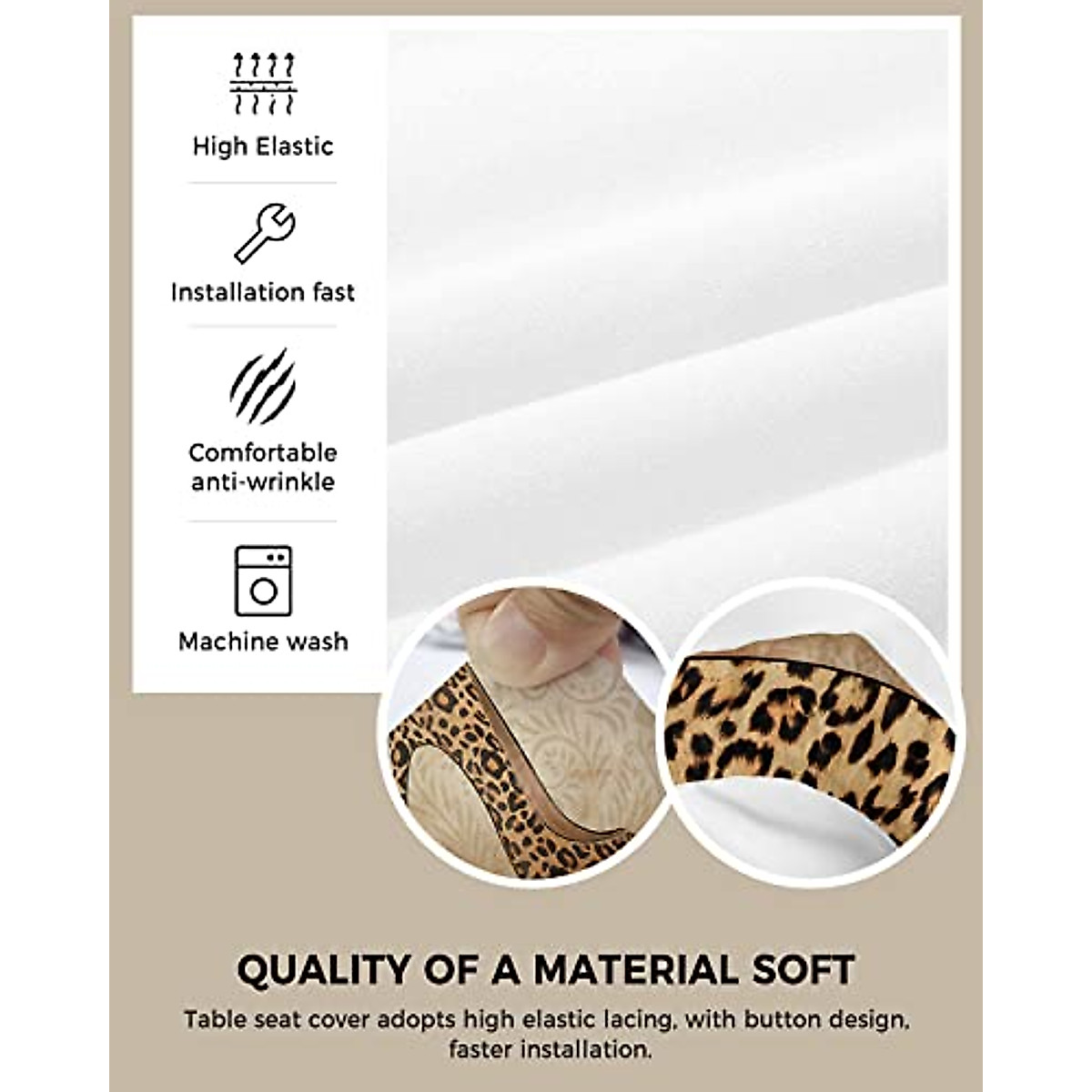 Animal Skin Texture Seat Covers for Dining Room Chairs Set of 6, Square Removable Washable Chair Protector, Anti-Wrinkle Seat Cushion Slipcovers for Kitchen Leopard Print High Heels