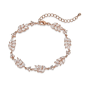 SWEETV Cubic Zirconia Bridal Wedding Bracelets for Brides, Bridesmaids, Marquise Elegant Tennis Bracelet for Women Jewelry Gift