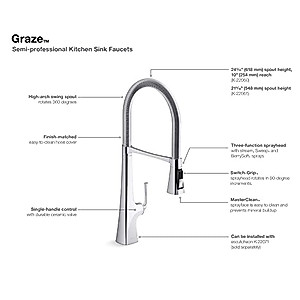KOHLER K-22061-VS Graze Kitchen Sink Faucet, Vibrant Stainless