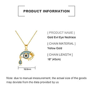 PAENENPH Solid 14K Gold Over 925 Silver Moissanite Evil Eye Pendant Necklace for Women,Dainty Blue Evil Eye Tear Drop Choker Necklace,Fashion Christmas Jewelry Gift for Her (Yellow Gold, 14K Gold)
