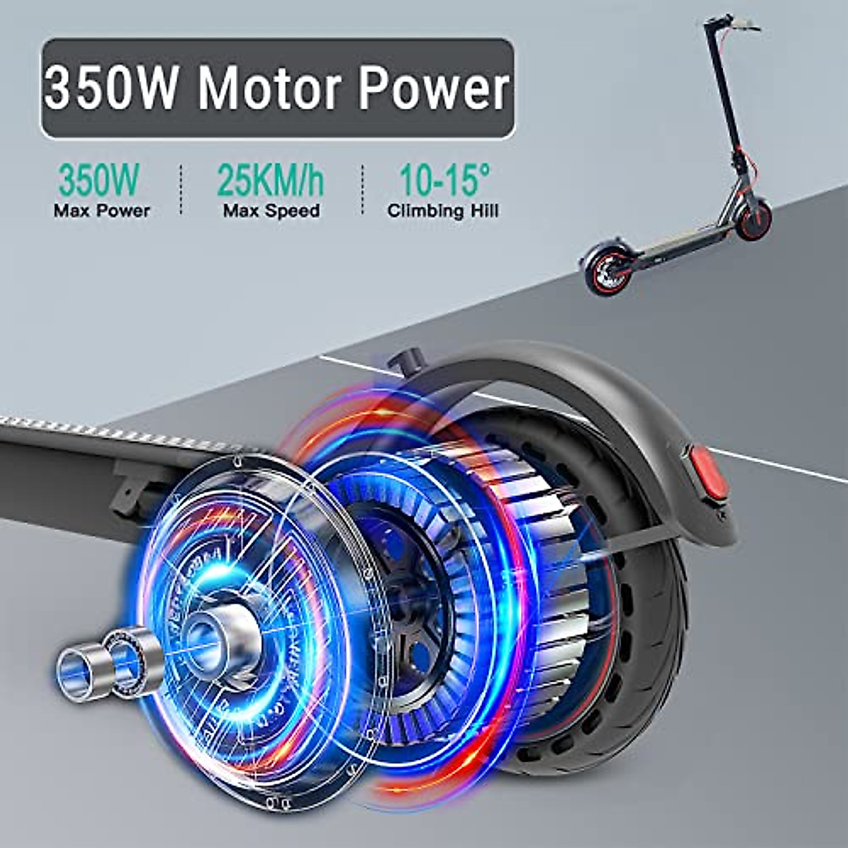 Electric Scooter, 350W App Enabled Commuting E-Scooter up to 19 MPH & 20 Miles, Max Load 220 Lbs, Folding Adults Sport Scooter with Dual Braking System for Adult, Teen & Kids