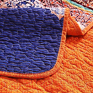 Exclusivo Mezcla Cotton Boho Twin Size Quilt Set, Soft Reversible Bohemian Bedspreads Lightweight Bedding Set Bed Cover for All Seasons, 2 Piece (1 Quilt, 1 Pillow sham)