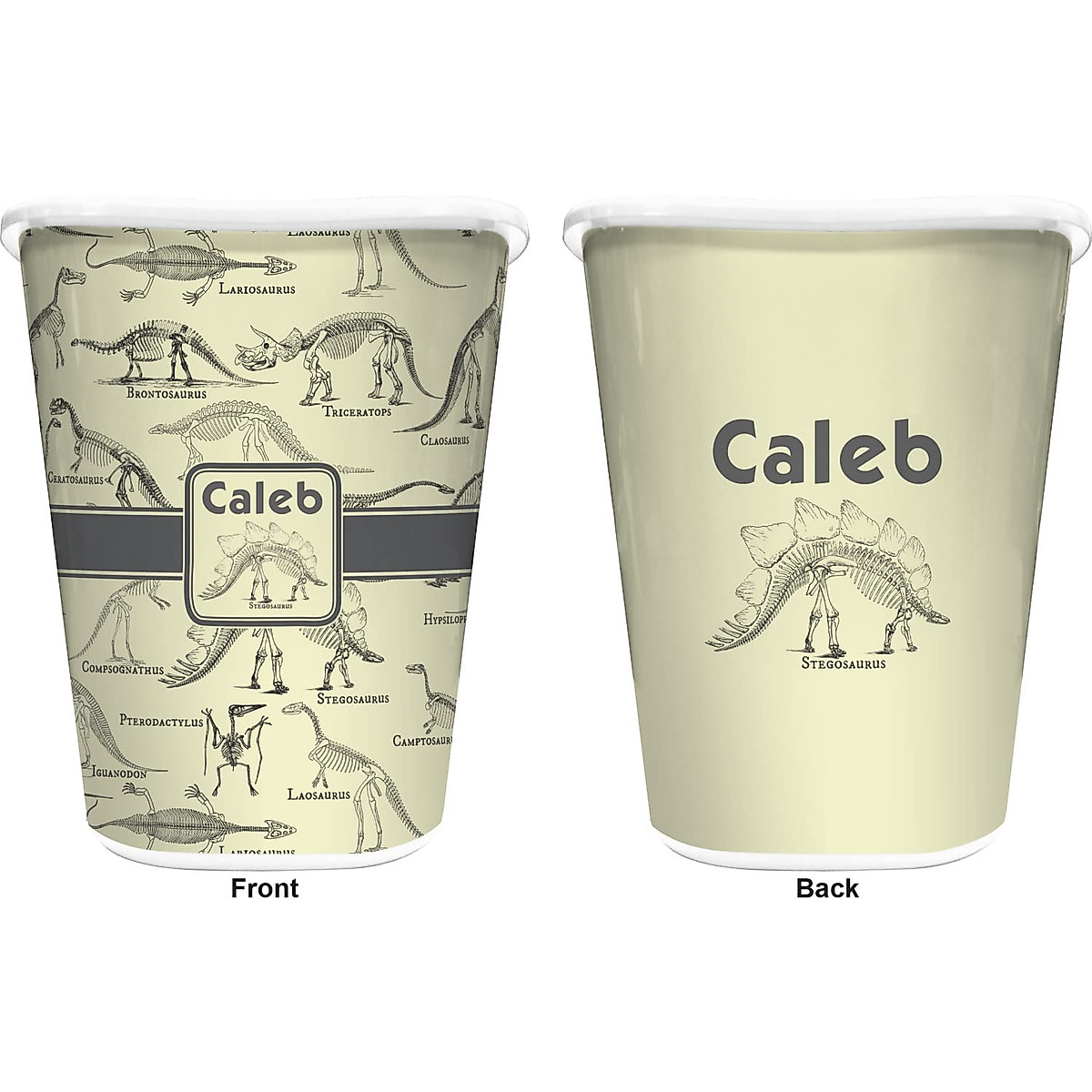 RNK Shops Personalized Dinosaur Skeletons Waste Basket - Double Sided (Black)